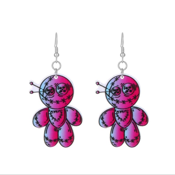 Jewelry | New Pink Voodoo Doll Earrings Dangling Silver Hook | Poshmark